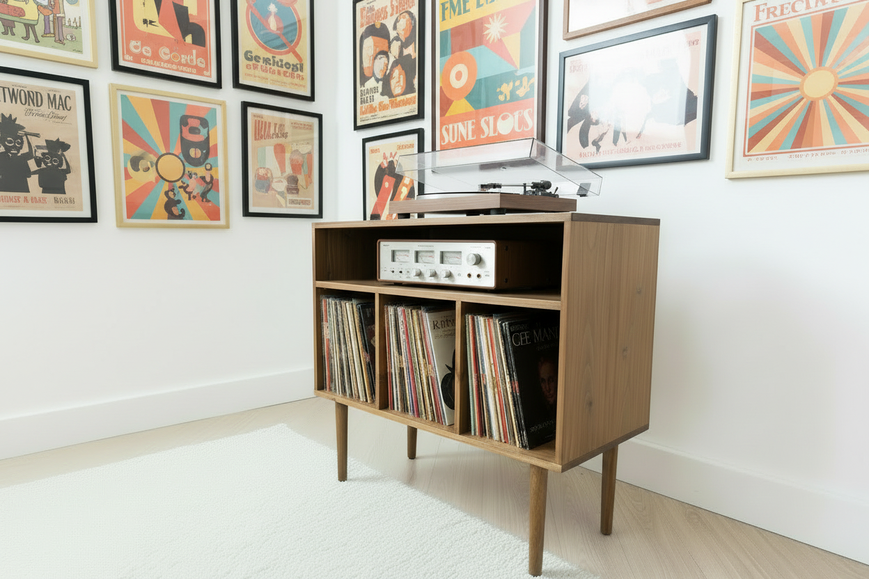 Wooden Industrial Record Player Stand, Music Cabinet - COLOUR FURNITURE ...