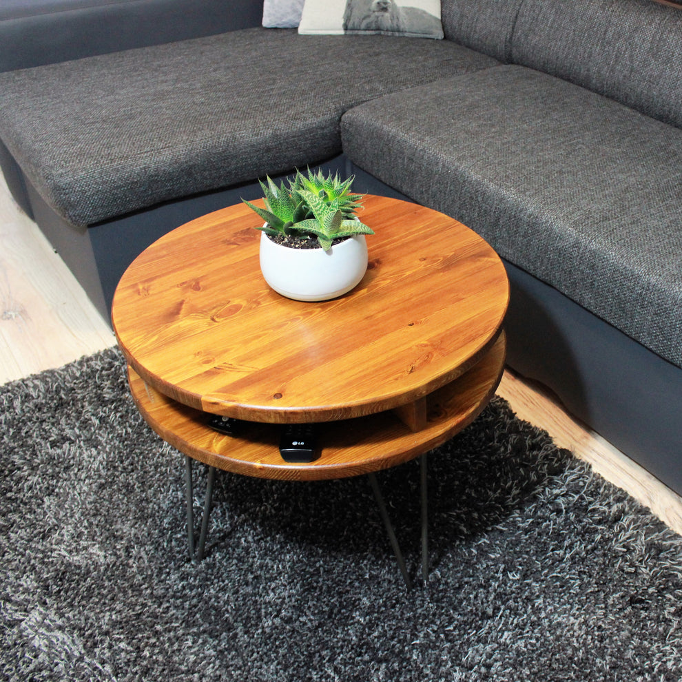 Round Wooden Low Table with Storage | Solid Wood Side & Coffee Table ...