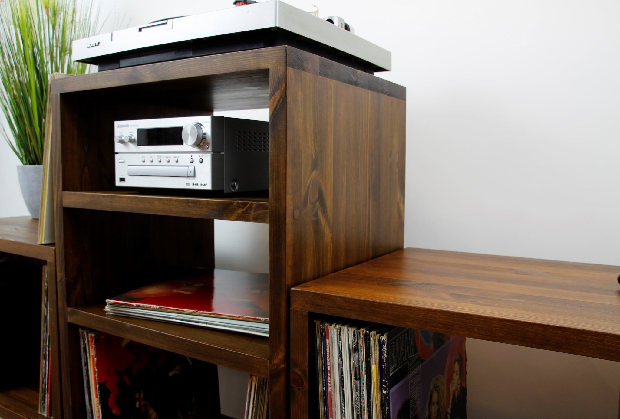 Rustic Industrial Record Player Stand & Vinyl Cabinet | Solid Wood Mus ...