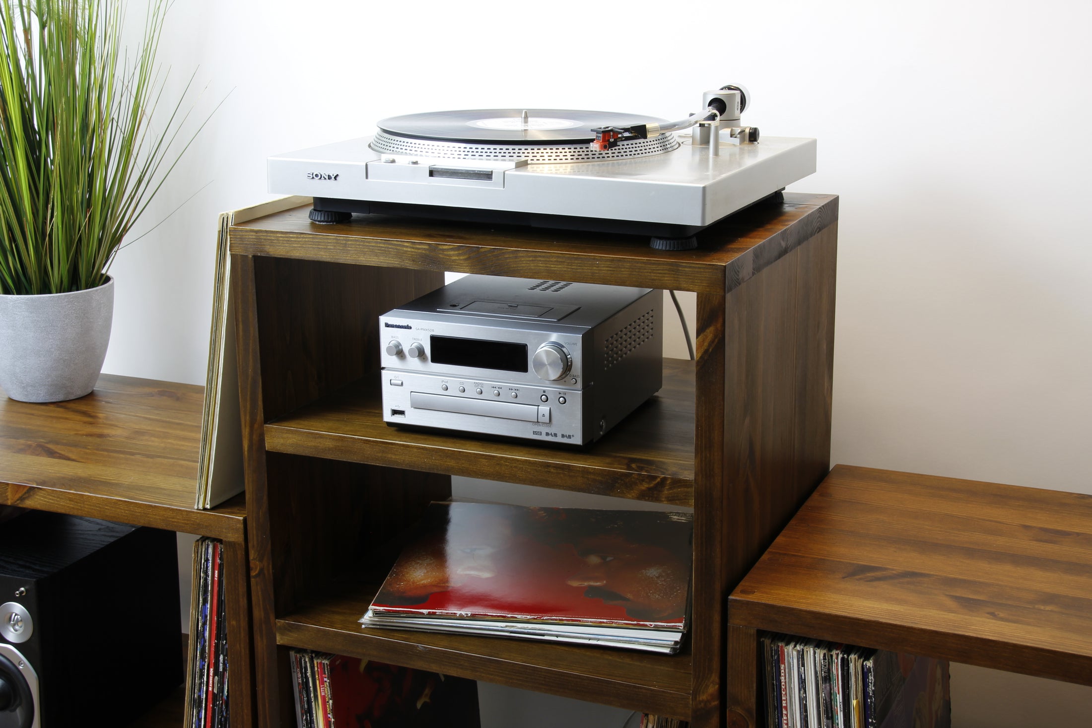 Rustic Industrial Record Player Stand & Vinyl Cabinet | Solid Wood Mus ...